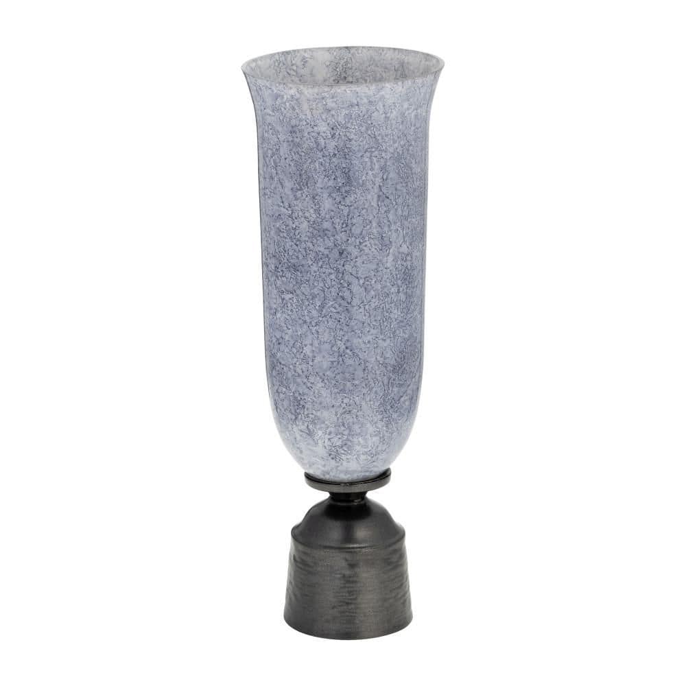 Liv & Skye 20 in. Blue Flared Glass Decorative Vase with Black Metal ...