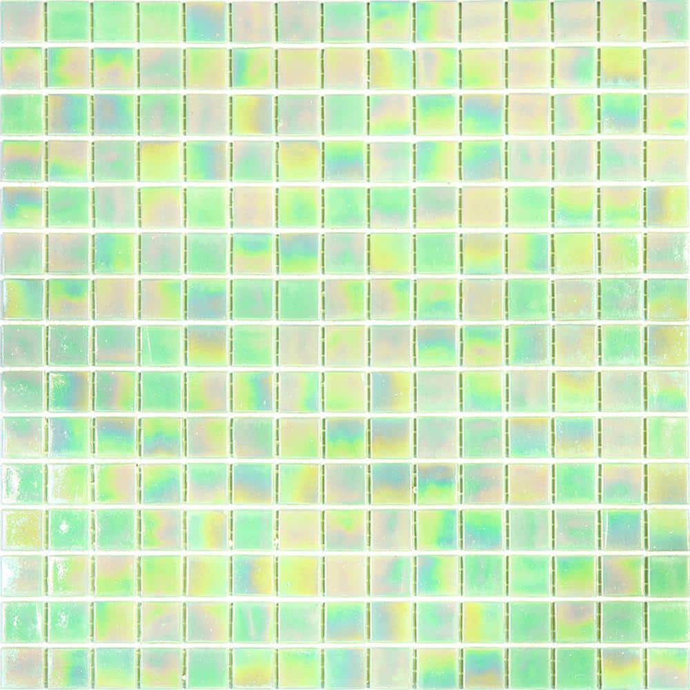 Apollo Tile Nacreous 12 in. x 12 in. Glossy Lime Green Glass Mosaic ...