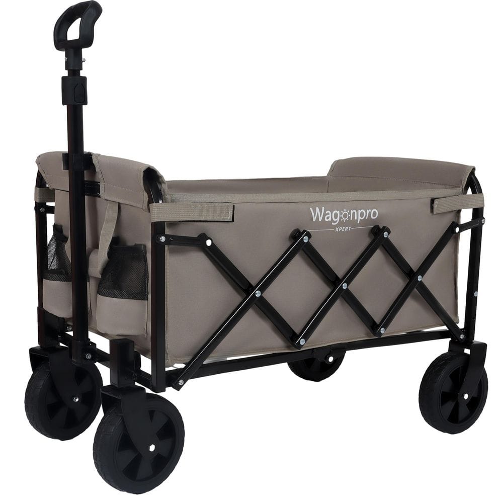2 cu. ft. Beige Steel Foldable Wagon Garden Cart with Expandable Dual ...
