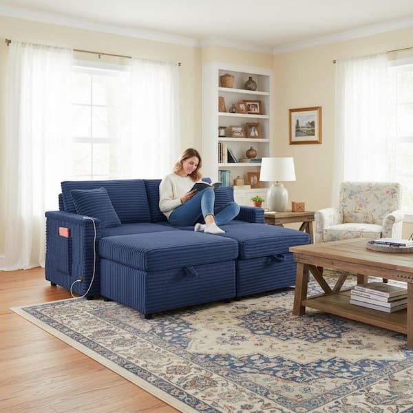 Homy Casa ICRE 69 in. Straight Arm 2-Piece Corduroy Sectional Sofa with ...