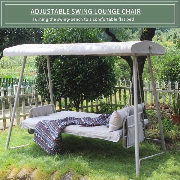 78.75 in. W x 47.25 in. D x 67 in. H 3 Person Steel Patio Swing with Cushions and Adjustable Canopy in Black