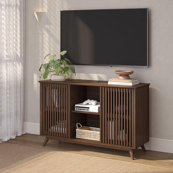 PLANK+BEAM Mid-Century Modern Walnut Wood 49 in. Sideboard Buffet with ...