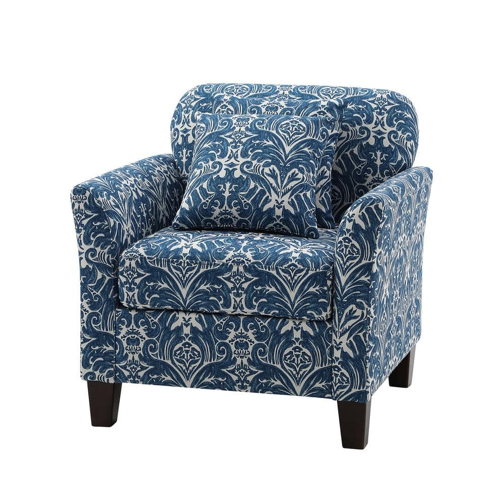 JAYDEN CREATION Daniela Indigo Modern Upholstered Armchair with Wooden ...