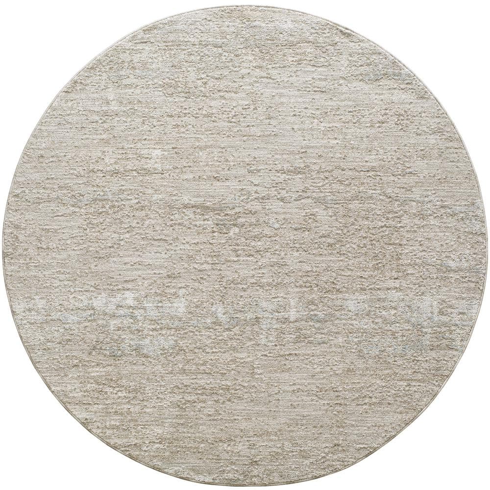 Livabliss Masterpiece 7 ft. Round Light Gray/Cream Solid Color Indoor ...