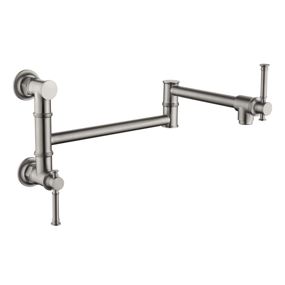 Tahanbath Wall Mounted Pot Filler with Cross Handle in Brushed Nickel Z ...