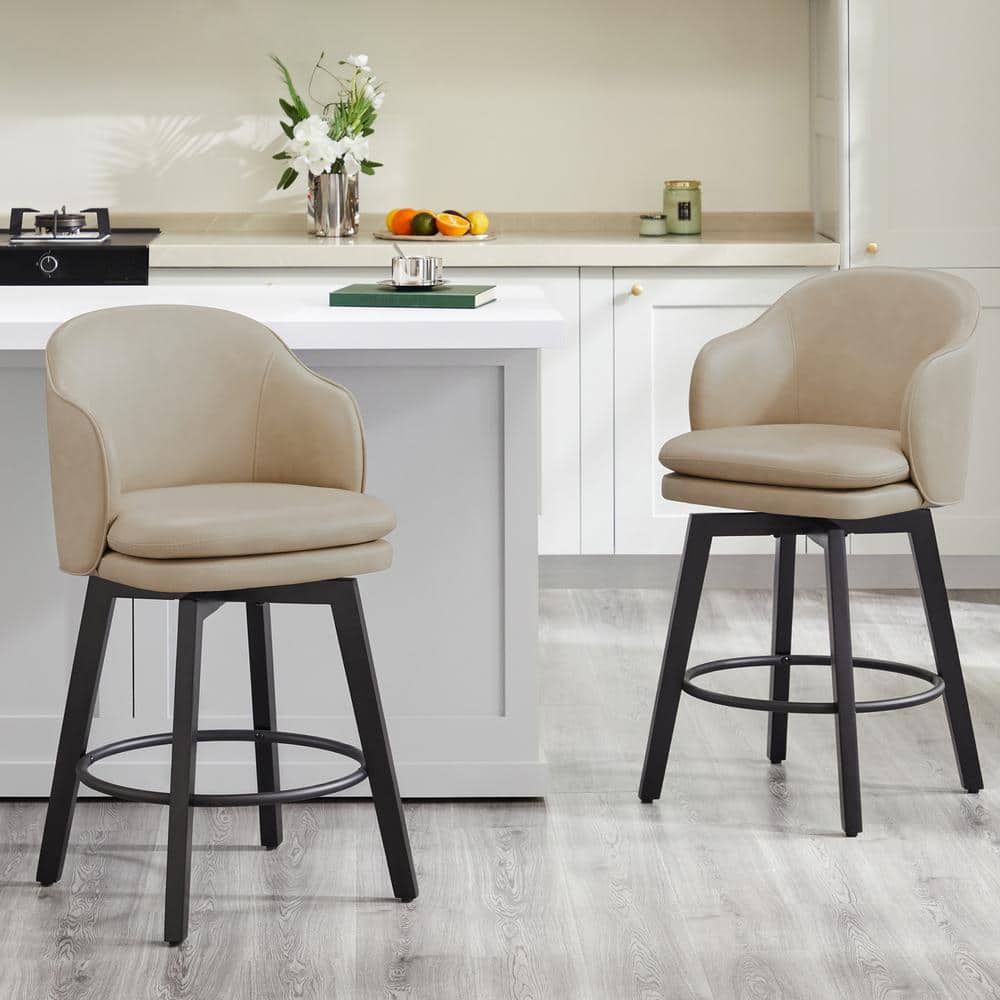 Spruce & Spring Zephyrine 26 in. Beige Low Back Swivel Counter Height ...