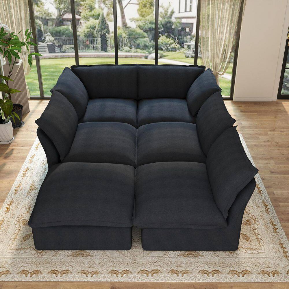 Magic Home Pine Wood 163 in. Flared Arm 6-Piece Linen Oversized Modular ...