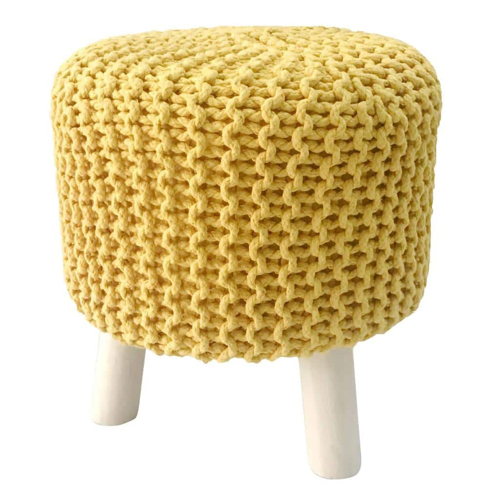 Decor Therapy Deidra 17 in. Yellow Backless Wood Accent Stool with ...