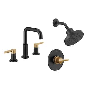 Delta Albion 8 in. Widespread Double Handle Bathroom Faucet with Drain Kit Included in Matte ...