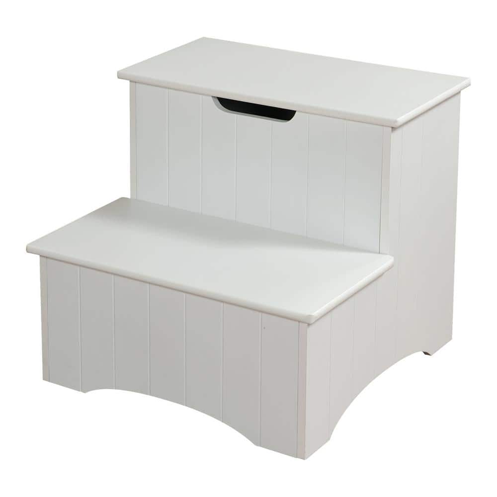 Kings Brand Furniture 2-Step White Wood Step Stool with Storage SD33W ...