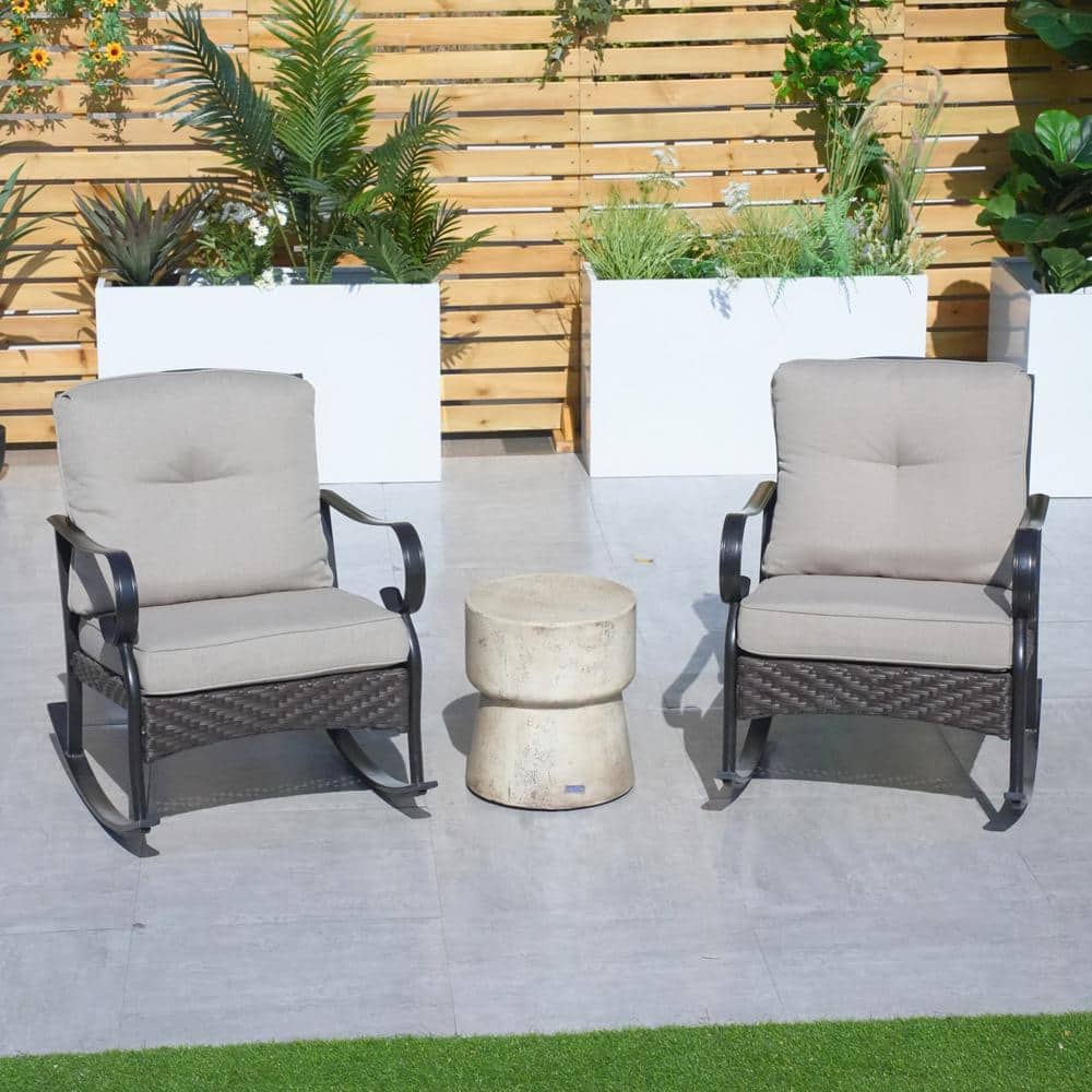 DIRECT WICKER Bella 3-Piece Metal Round Outdoor Bistro Set with Beige ...