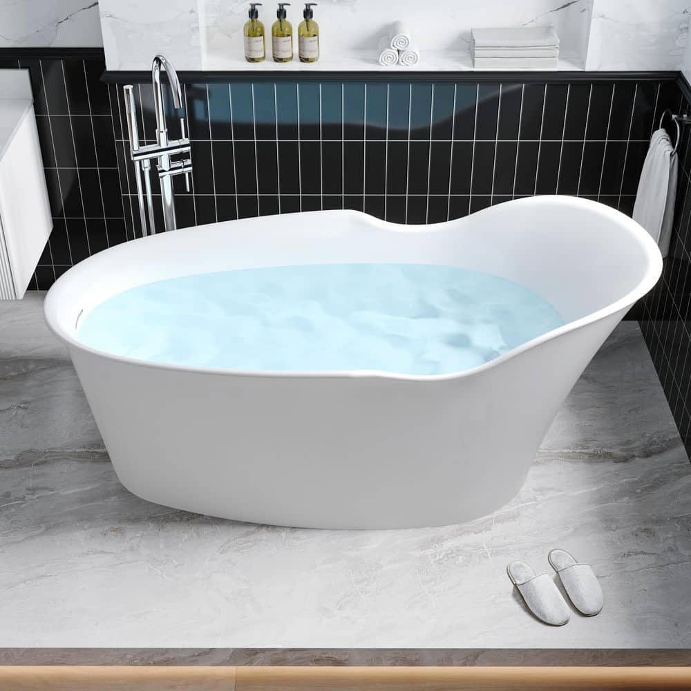 FORCLOVER 66 in. x 34 in. Acrylic Flat Bottom Freestand Soaking Bathtub ...