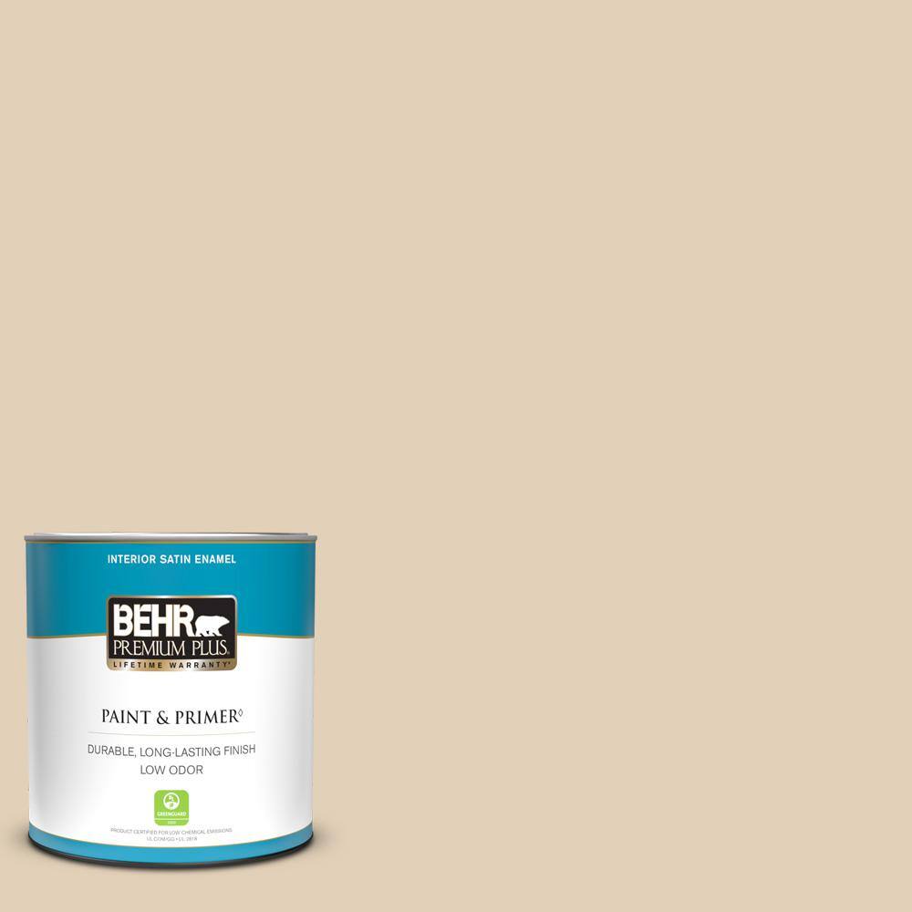BEHR PREMIUM PLUS 1 qt. #PWN-66 Toasted Cashew Satin Enamel Low Odor ...