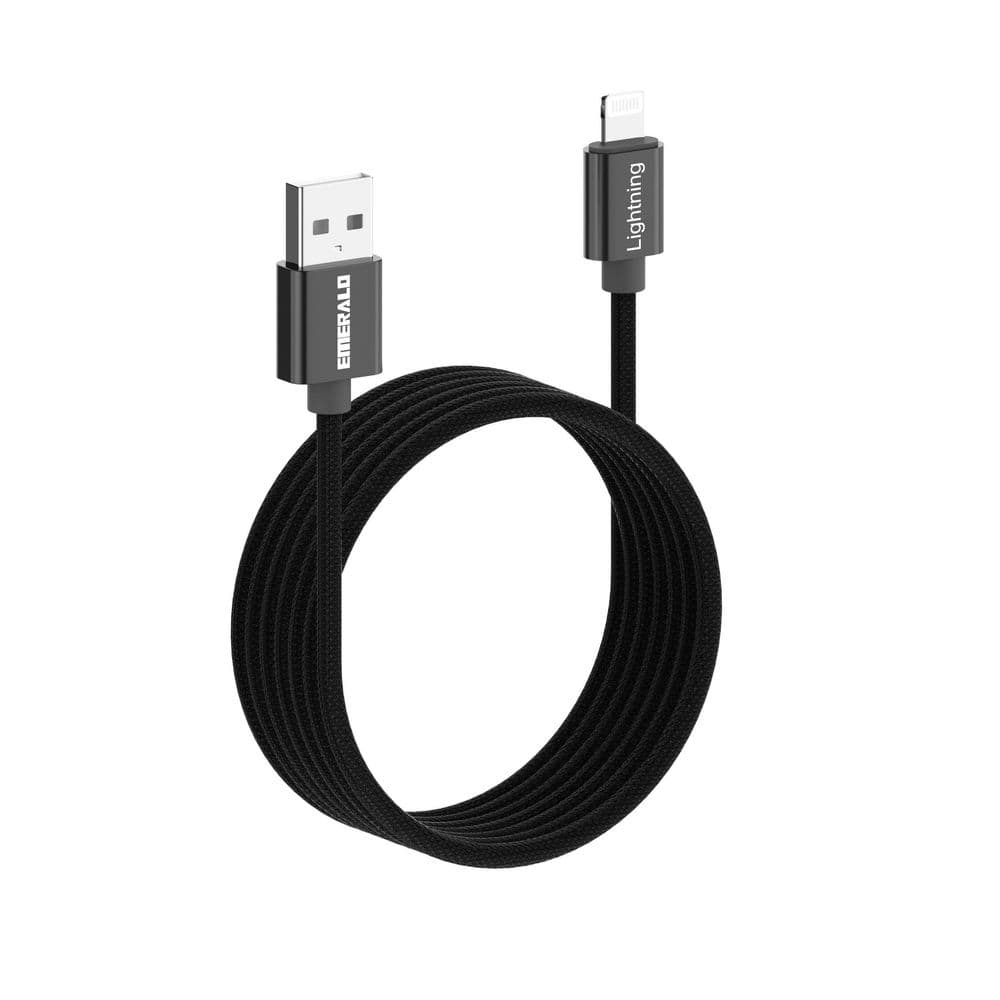 Emerald 10 ft. Braided Cable Lighting to Standard USB Charging Cable ...