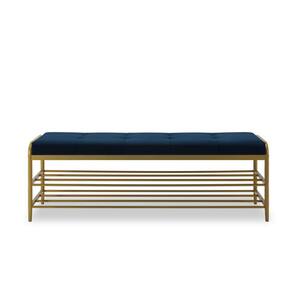 Tidoin 17.72 in. H x 55.12 in. W Navy Blue Metal Shoe Storage Bench ...