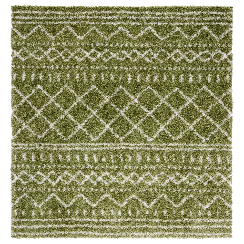 SAFAVIEH Arizona Shag Green/Ivory 5 ft. x 5 ft. Geometric Lodge Square ...