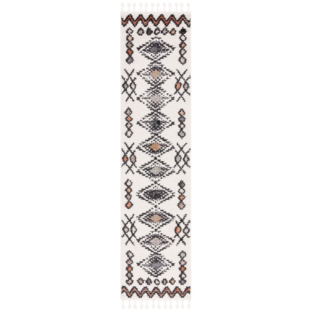 SAFAVIEH Moroccan Tassel 2 ft. x 9 ft. Ivory/Orange Aztec Tassel Runner ...