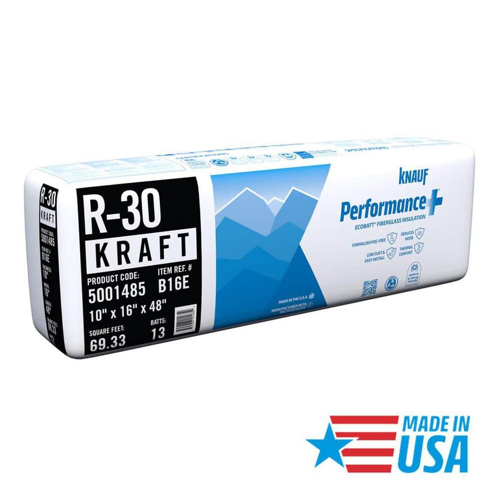 Knauf Insulation R30 Kraft Faced 16 in. x 48 in. Precut Fiberglass ...