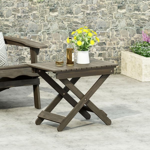 Noble House Malibu Grey Rectangle Wood Folding Outdoor Patio Side Table ...