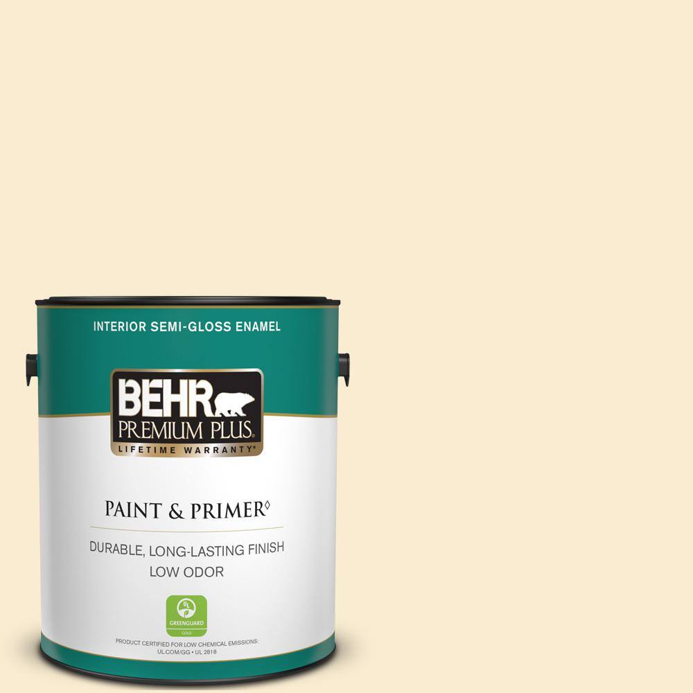 BEHR PREMIUM PLUS 1 gal. #OR-W04 Nice Cream Semi-Gloss Enamel Low Odor ...
