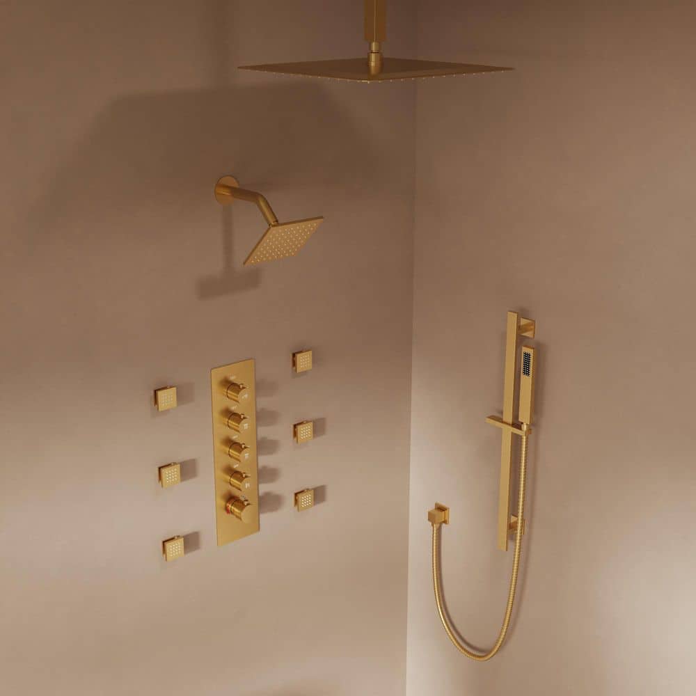 GRANDJOY Dual 15-Spray Ceiling Mount 16 and 6 in. Fixed and Handheld ...
