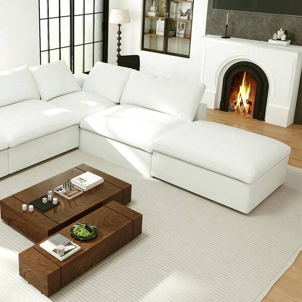 Magic Home 161 in. Large 8 Seat Corner Modular Linen Down Upholstered Free Combination Sectional Sofa with Ottomans White MH SF121BE C6 2