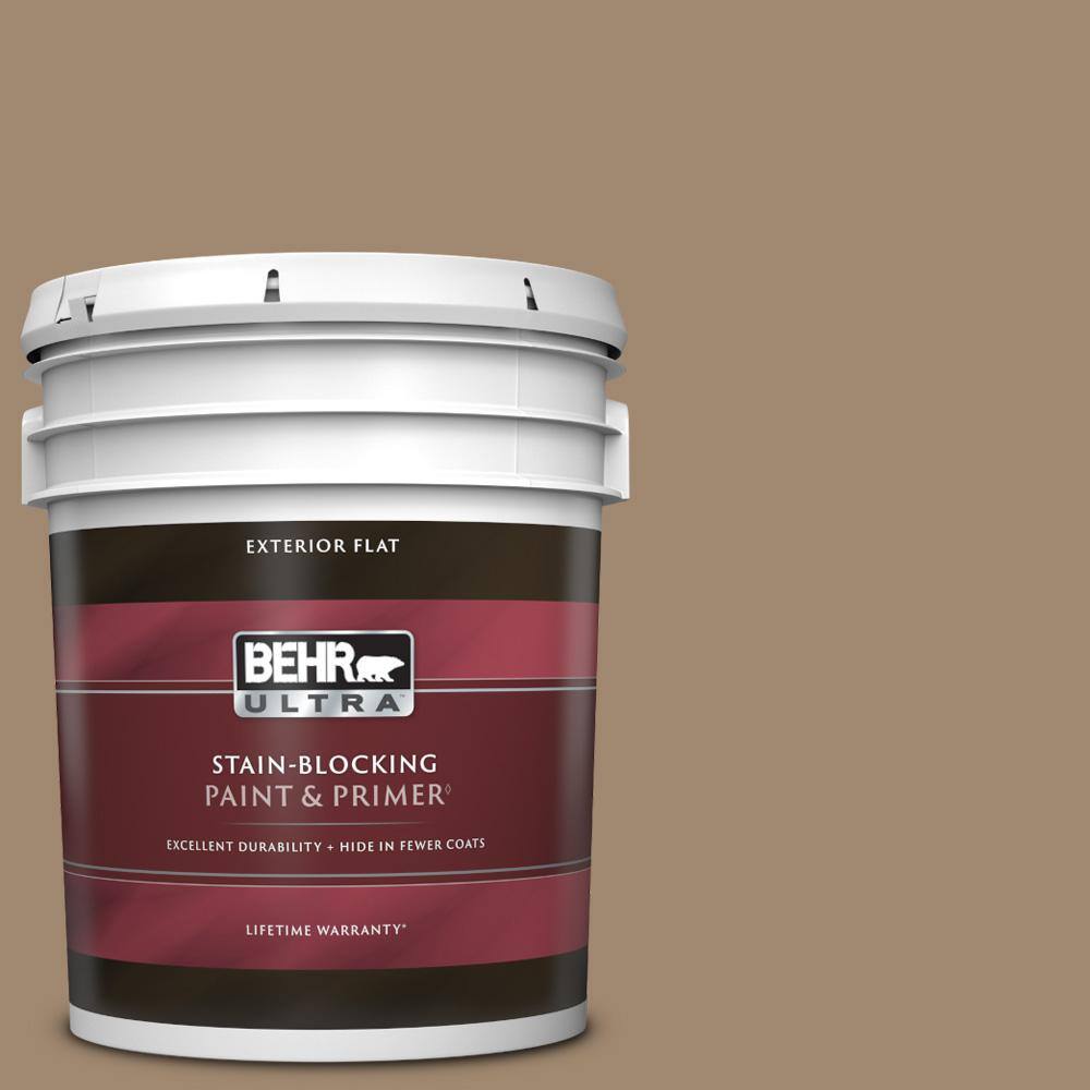BEHR ULTRA 5 gal. #700D-5 Toffee Crunch Flat Exterior Paint & Primer ...