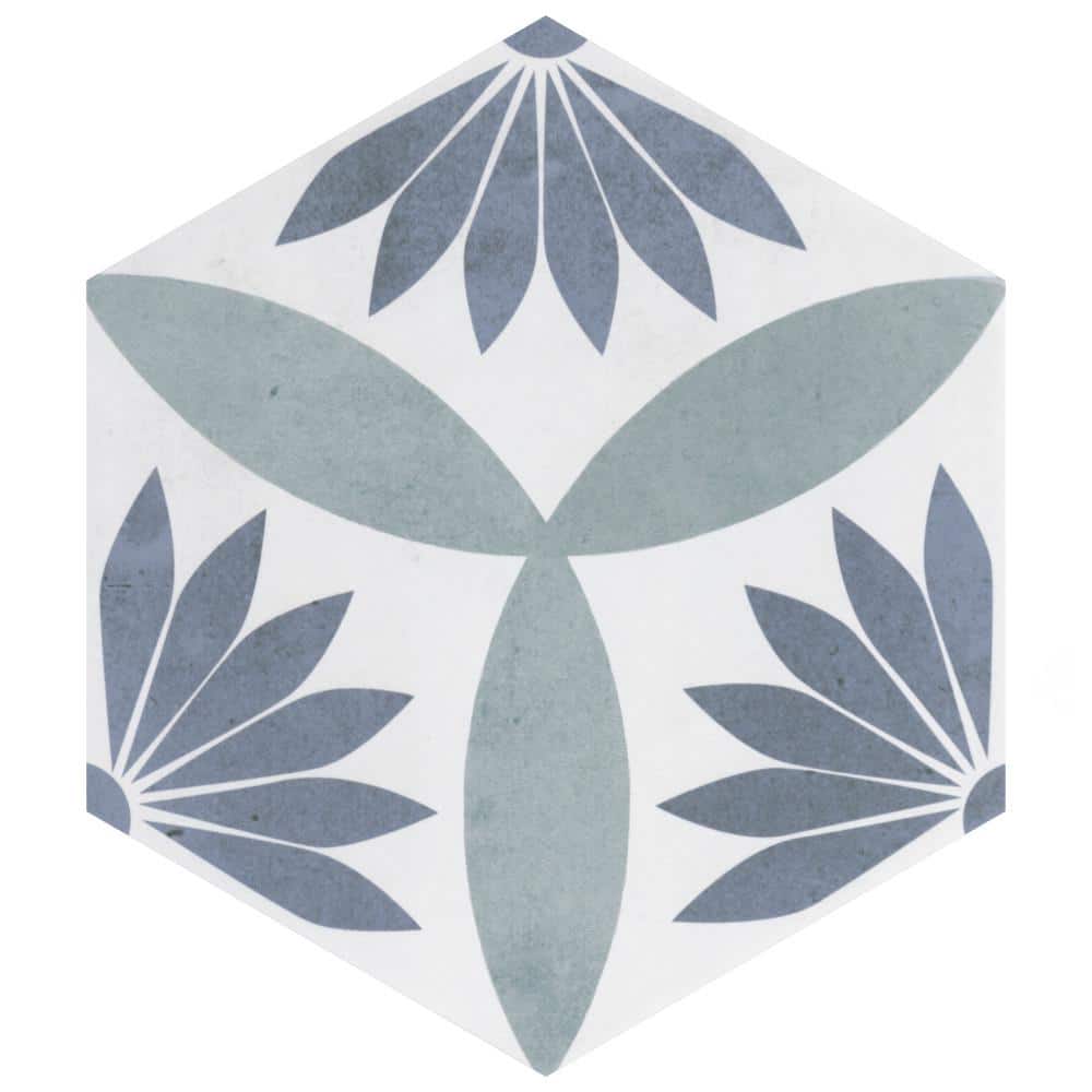 Merola Tile Coco Hex Camellia Blue 7 in. x 8 in. Porcelain Floor and ...