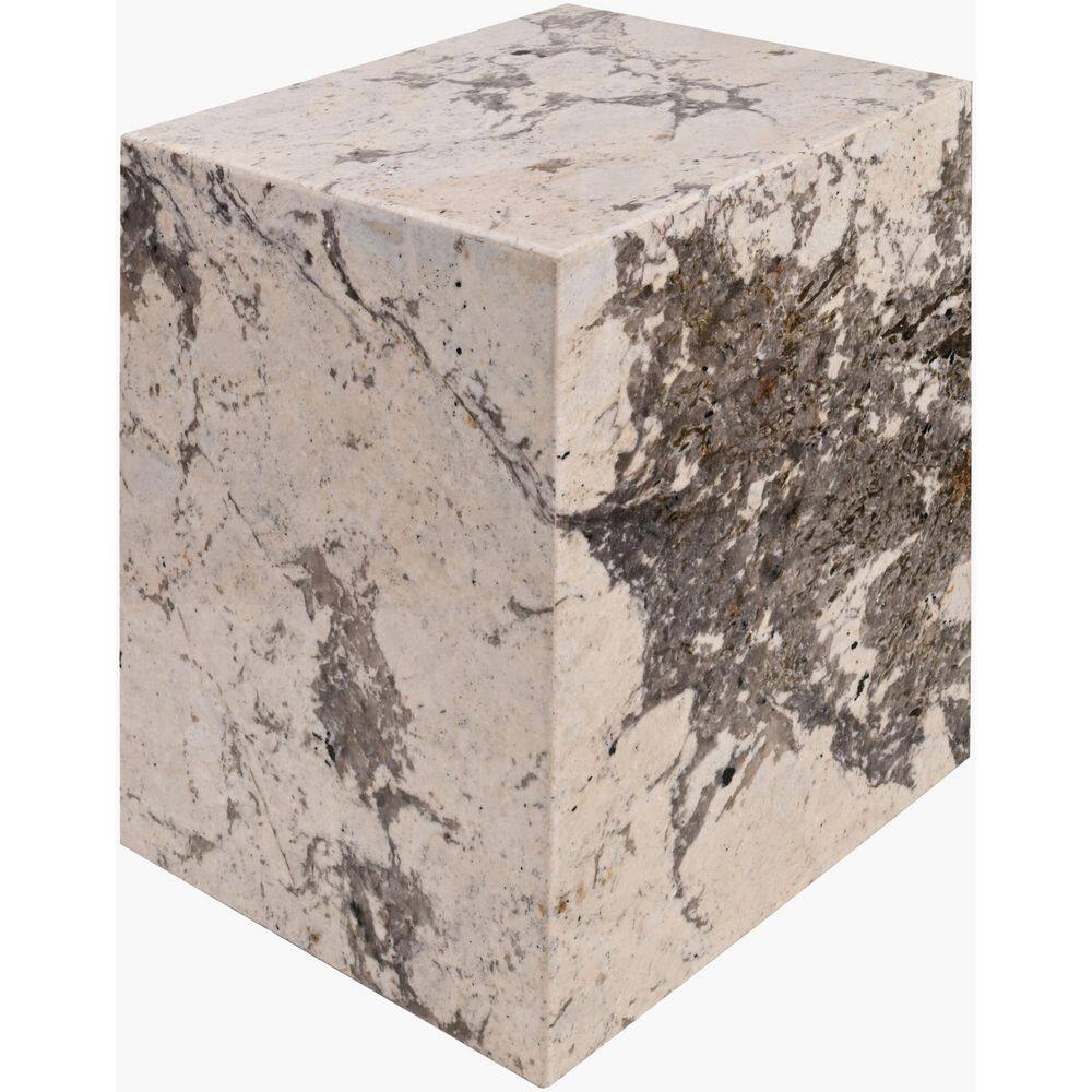 Livabliss Taryn 18 in. Cream/Grey Rectangle Granite End Table with No ...