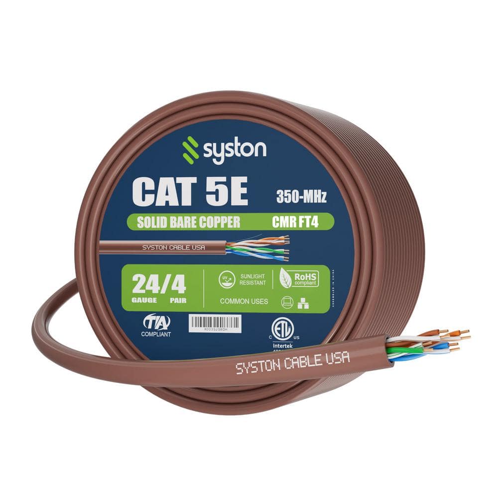 Syston Cable Technology 50 ft. Tan CMR Cat 5e 350 MHz 24 AWG Solid Bare ...