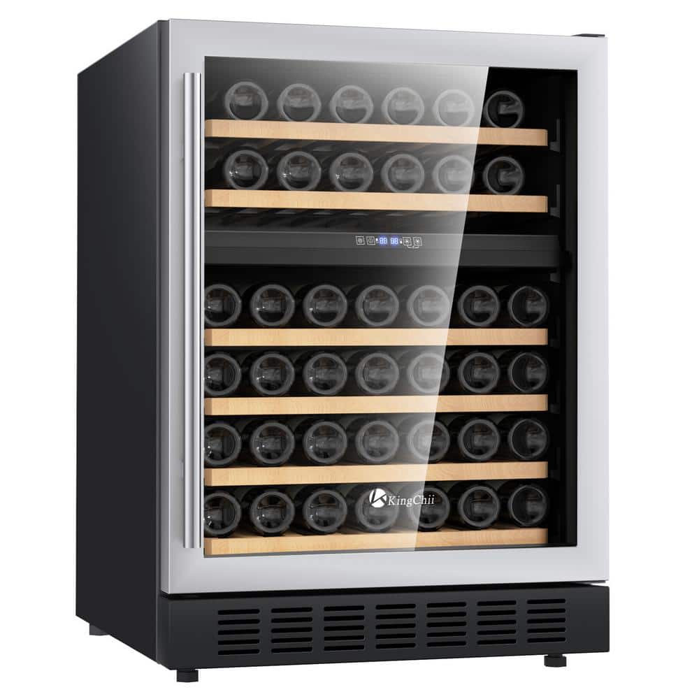 KingChii 24 in. 46 Bottle Compressor Dual Zone Wine Cooler, Stainless ...