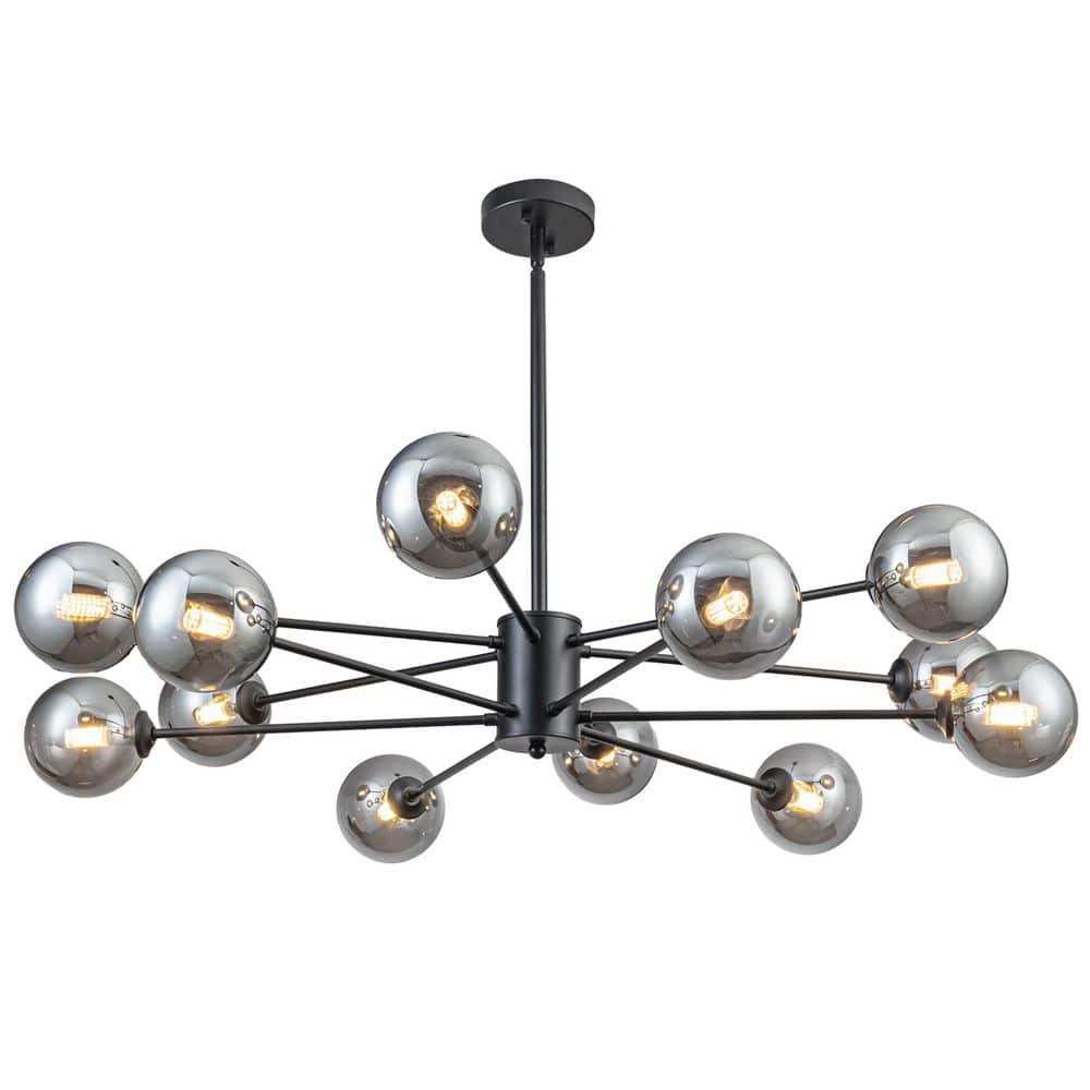 Modern Elegance 12-Light Chandelier Black Smoky Gray Globes Chandelier ...