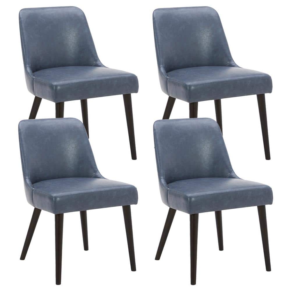 Spruce & Spring Leo Navy Blue Mid-Century Modern Dining Chairs with PU ...