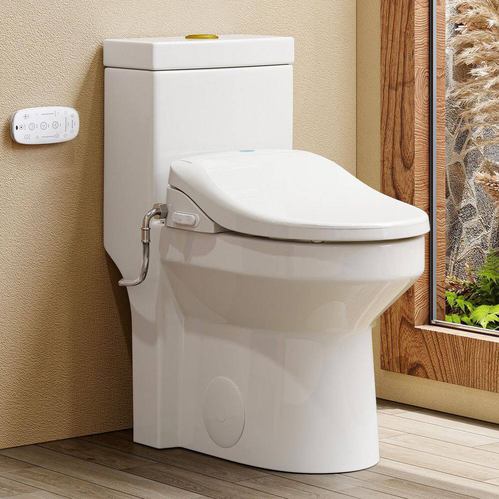 Hanikes Round Smart Bidet Toilet Combo Dual Flush 1.1/1.6 GPF in White ...