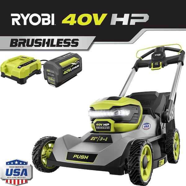 RYOBI 40V HP Brushless 21 in. Cordless Battery Walk Behind Push Lawn ...