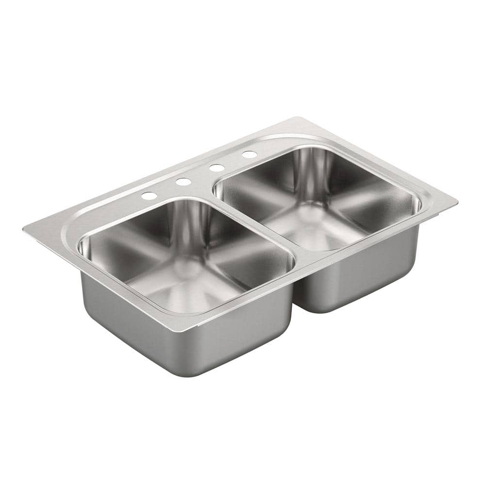 MOEN 1800 Series Drop-In Stainless Steel 33 in. 4-Hole Double Basin ...