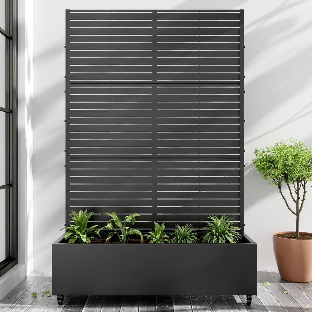 Lirago 72 in. H x 47 in. W Rectanglar Black Outdoor Metal Privacy ...