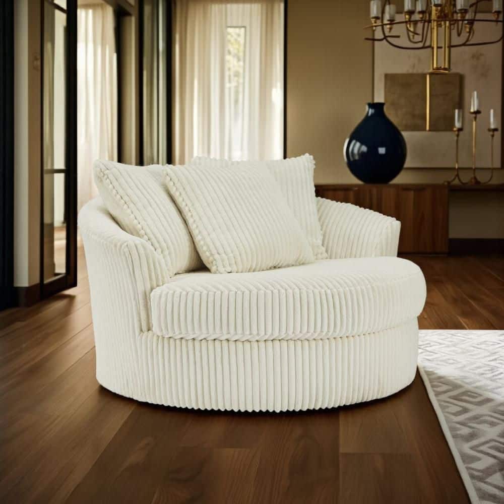 Benjara Lindy Ivory Polyester Accent Chair with Swivel BM331719 - The ...