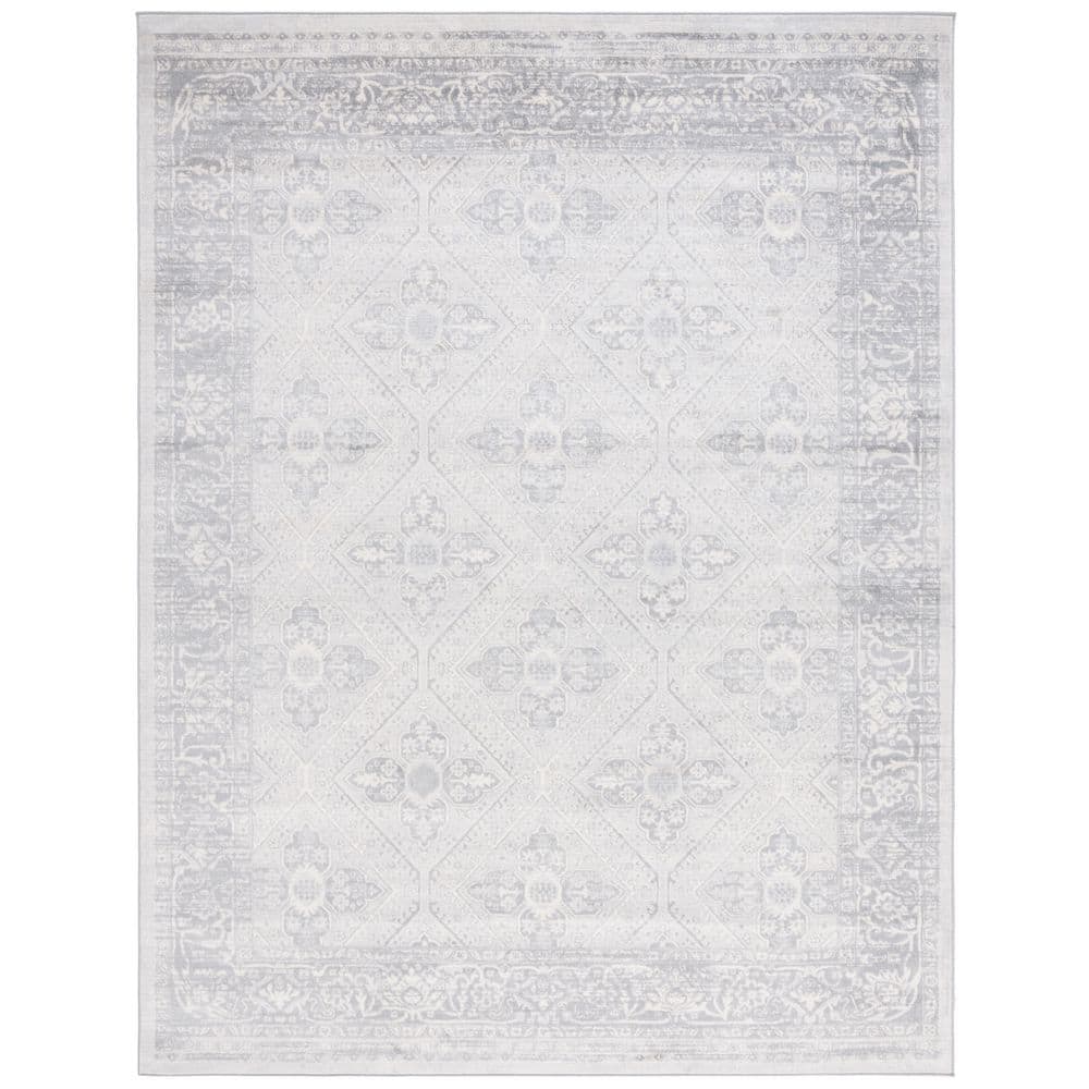 SAFAVIEH Brentwood 9 ft. x 12 ft. Gray/Ivory Distressed Ornate Border ...