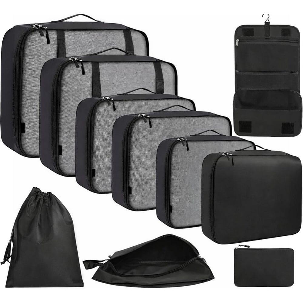 Anqtovp Black 10-Pieces Packing Cubes Travel Organizer for Suitcase ...