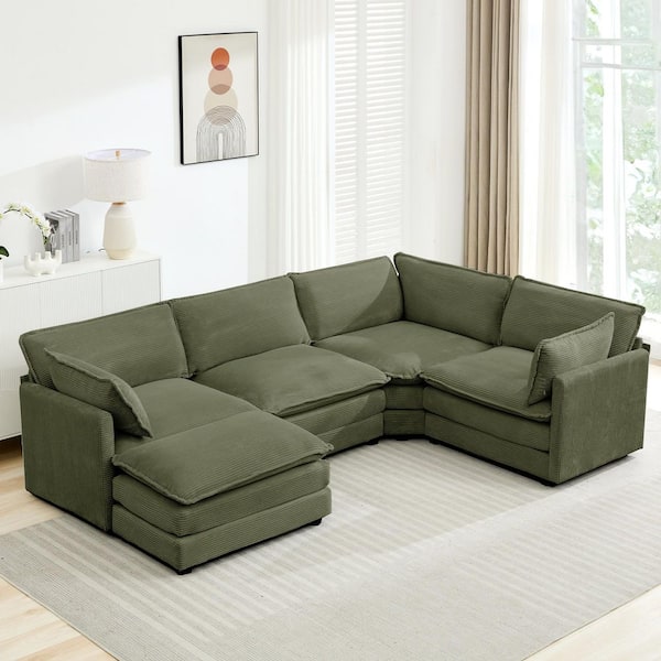 JEAREY 113.4 in. W 5-Piece Modern Corduroy Fabric Sectional Sofa with ...