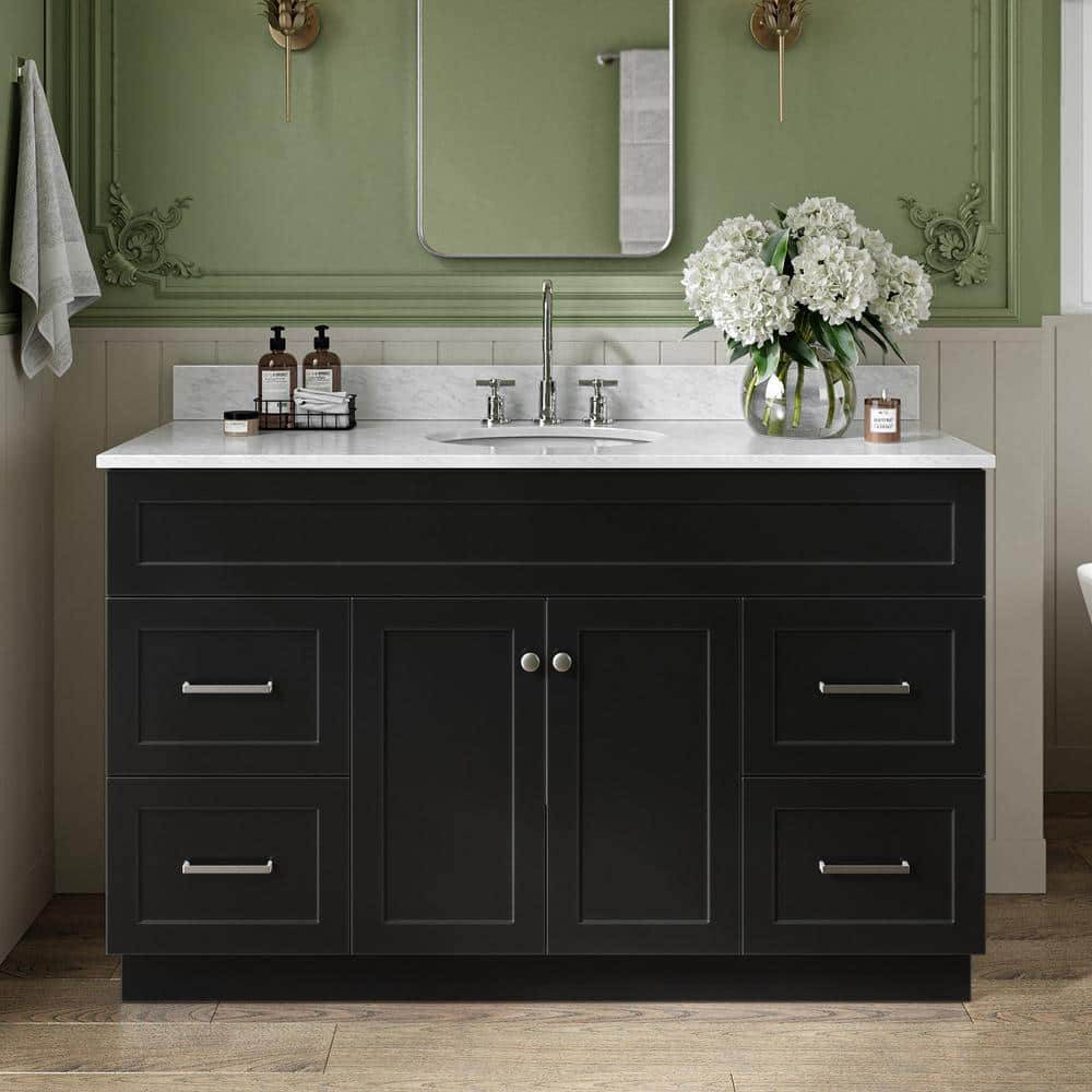 Black bathroom vanity with white top store