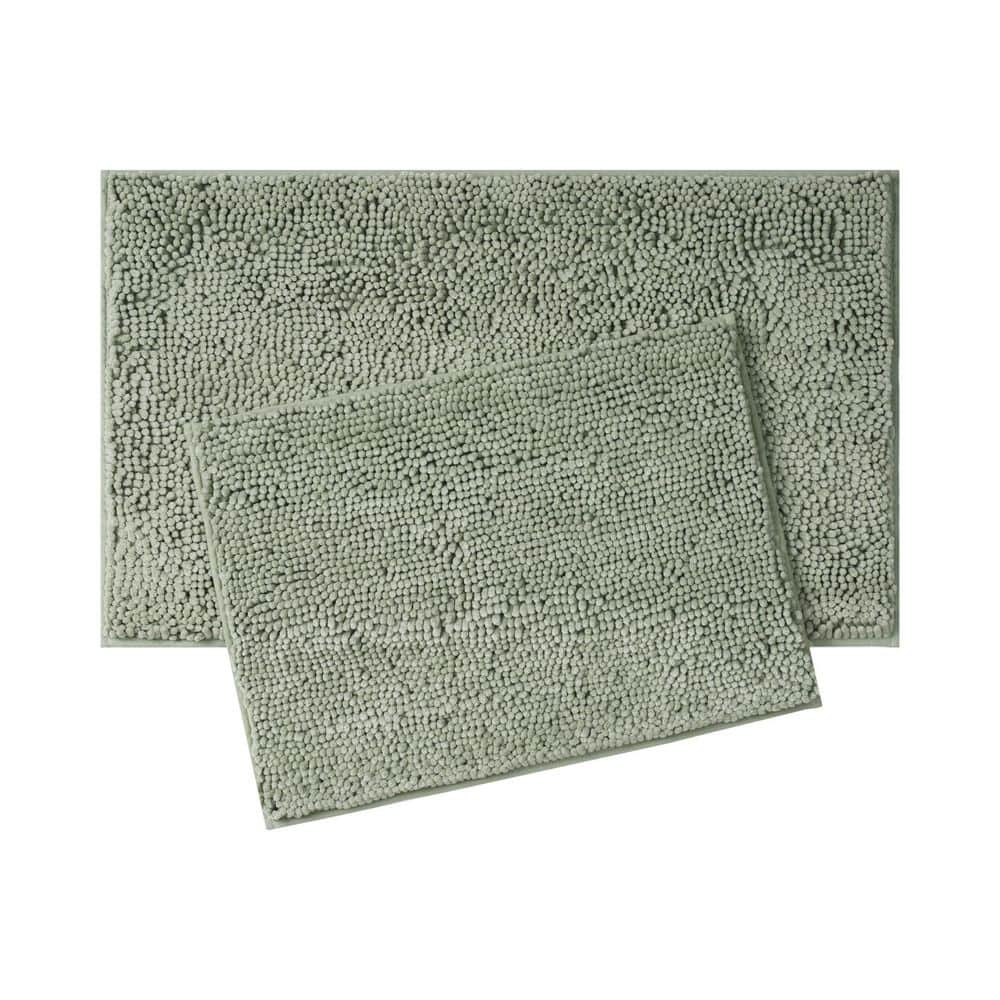 Resort Collection Plush Shag Chenille Sage Green 21 in. x 34 in. and 17 ...