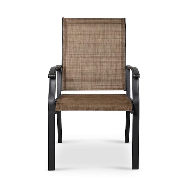 Stackable brown steel sling outdoor patio dining chair in riverbed taupe store