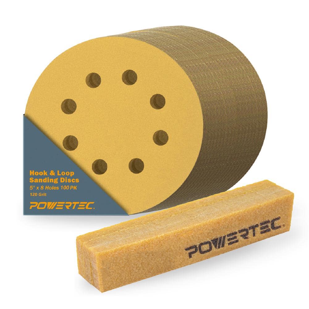 ‎POWERTEC 5 in. 8 Hole Hook and Loop Sanding Discs 120 Grit (100PK ...