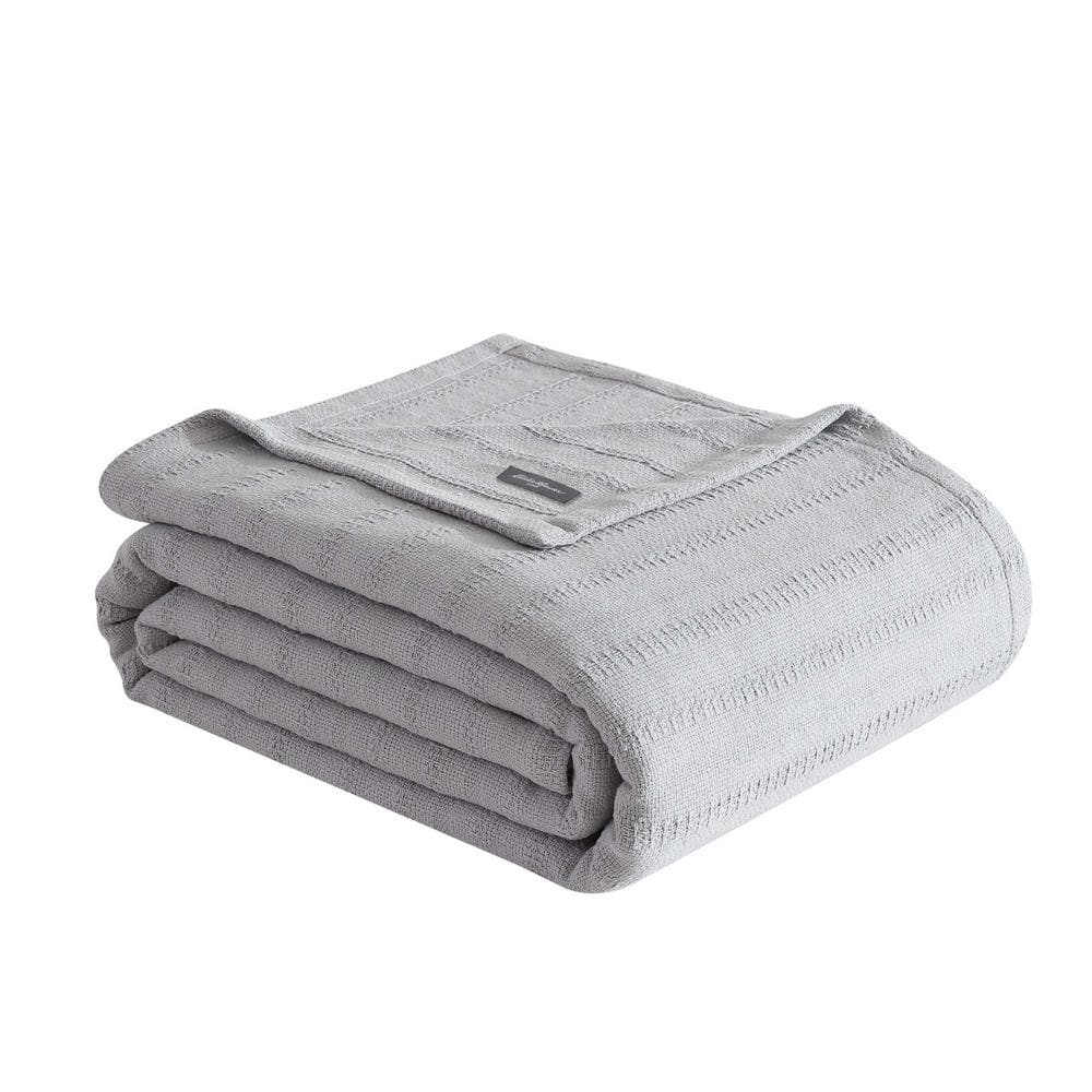 Eddie Bauer Variegated Weave Stripe Grey 100% Cotton Full Queen Blanket ...