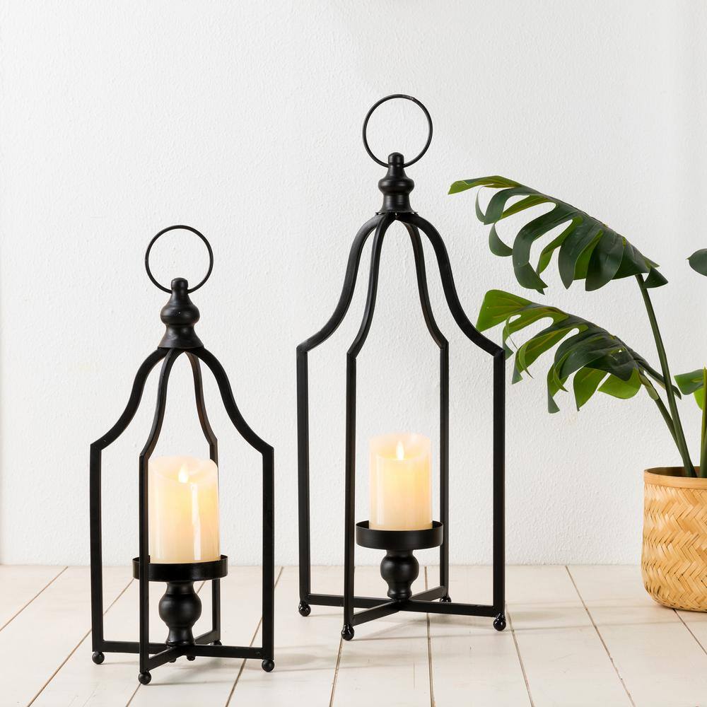 Glitzhome Modern Farmhouse Black Metal Lantern KD (Set of 2) 2009000017 ...