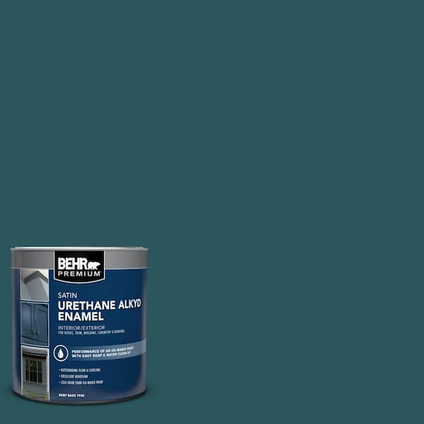 BEHR PREMIUM 1 qt. #MQ6-01 Ocean Abyss Urethane Alkyd Satin Enamel ...