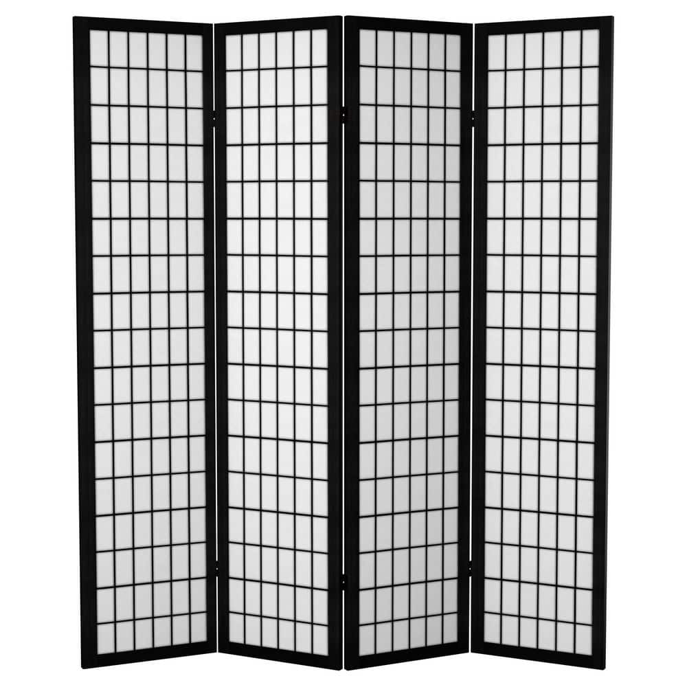 RED LANTERN 6 ft. Black Canvas Window Pane 4-Panel Room Divider CAN-WP6 ...