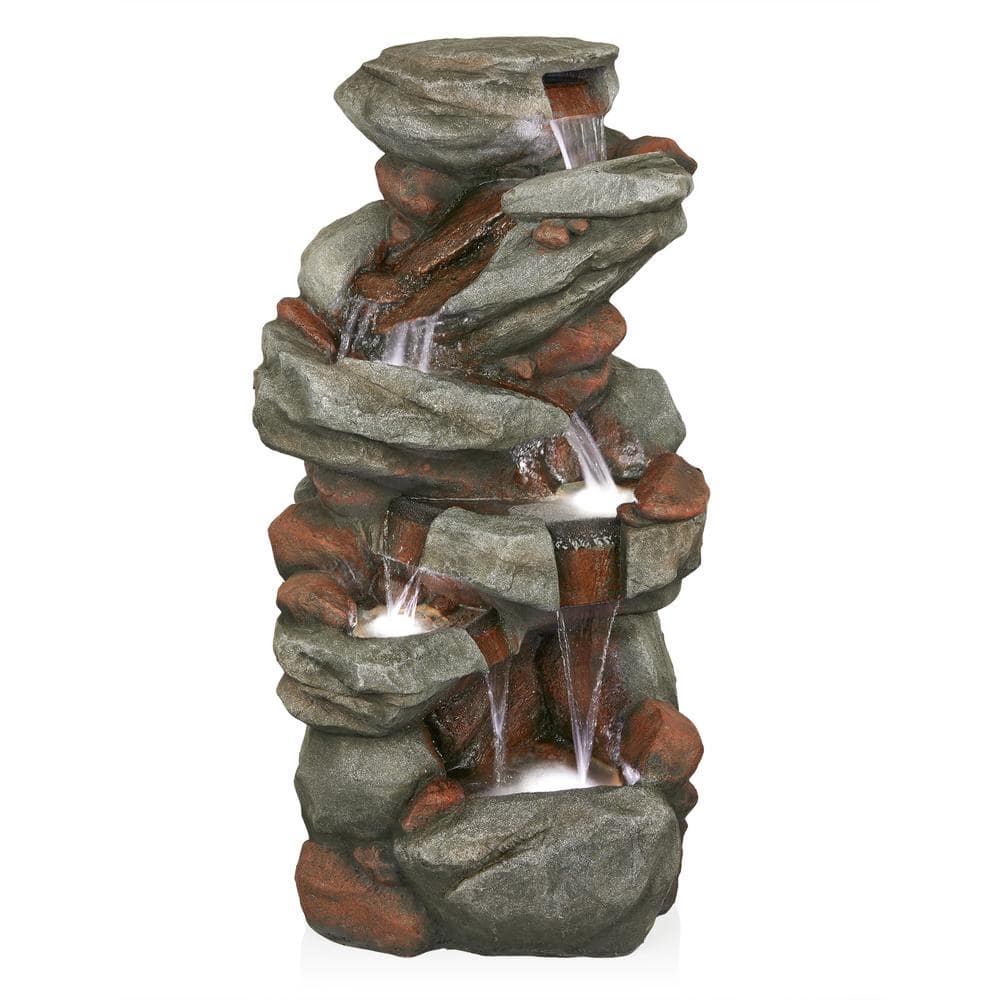 Alpine Corporation 53 in. Tall Cascading Stone Water Fountain with LED ...